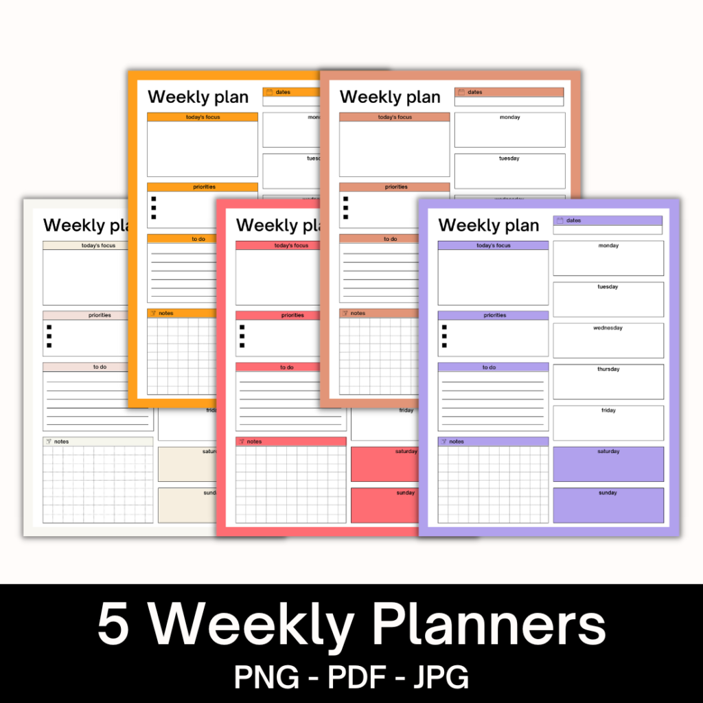 5 Modern Printable Weekly Planners - MasterBundles