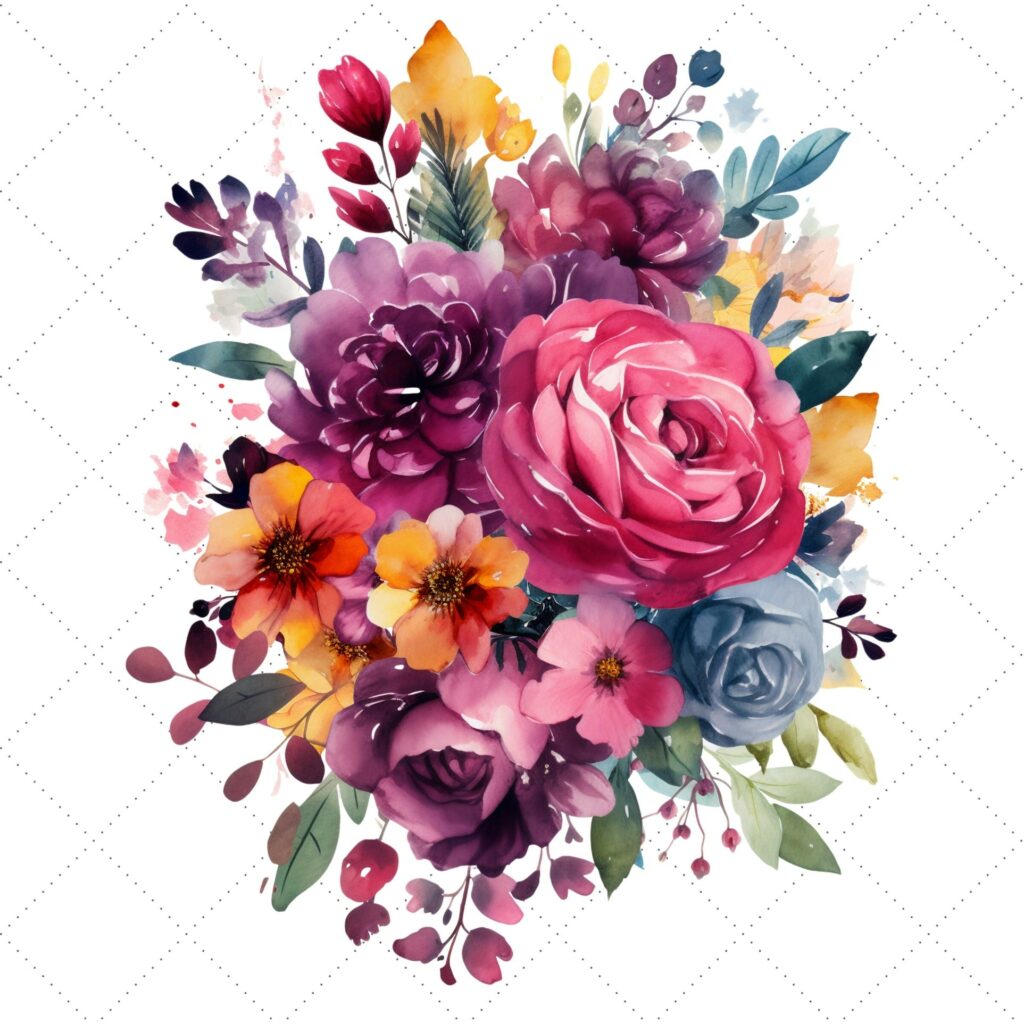 Watercolor Magenta Floral Bouquet Clipart Bundle - MasterBundles