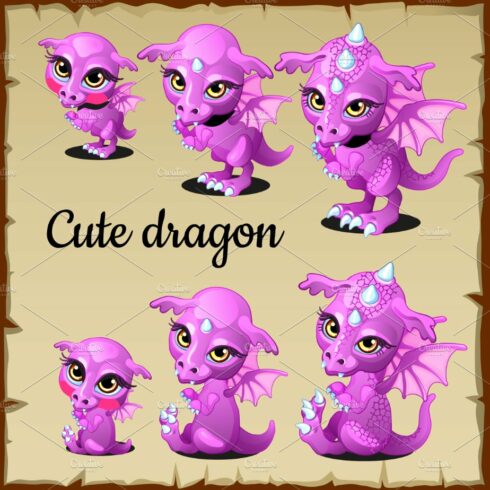 Set of little pink dragon icons – MasterBundles