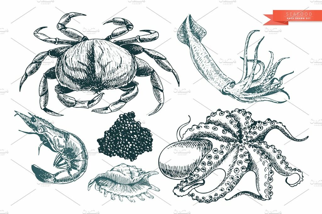 Seafood Hand Drawn Icon Set – MasterBundles