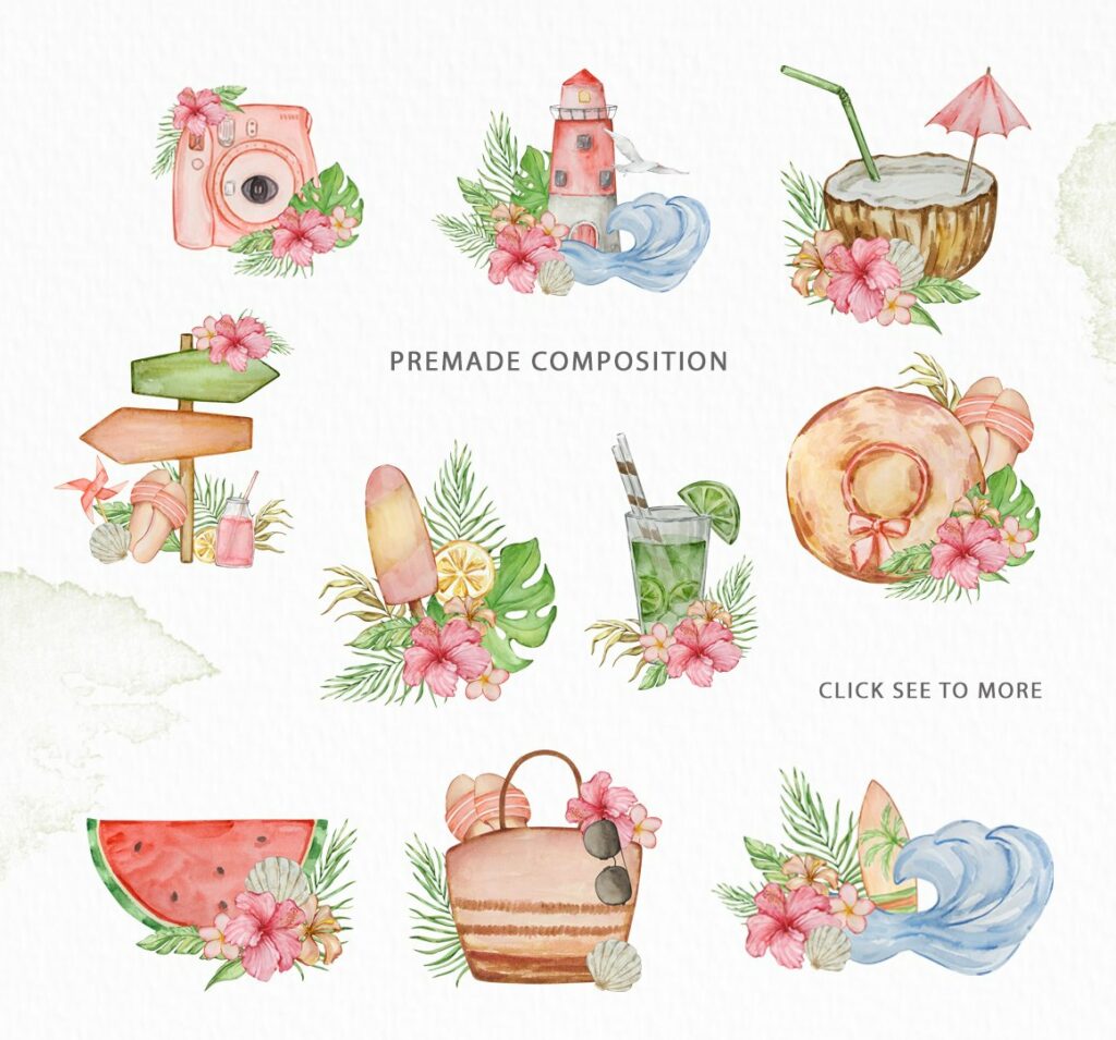 Watercolor Summer Beach Clipart – MasterBundles