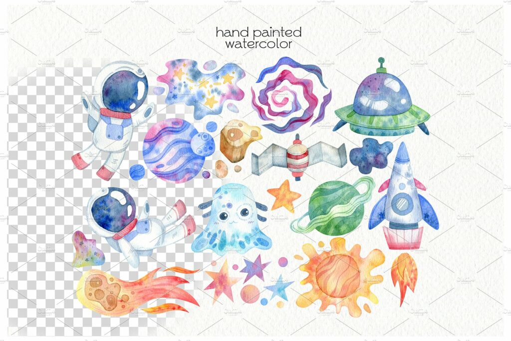 Watercolor Space Clipart – MasterBundles