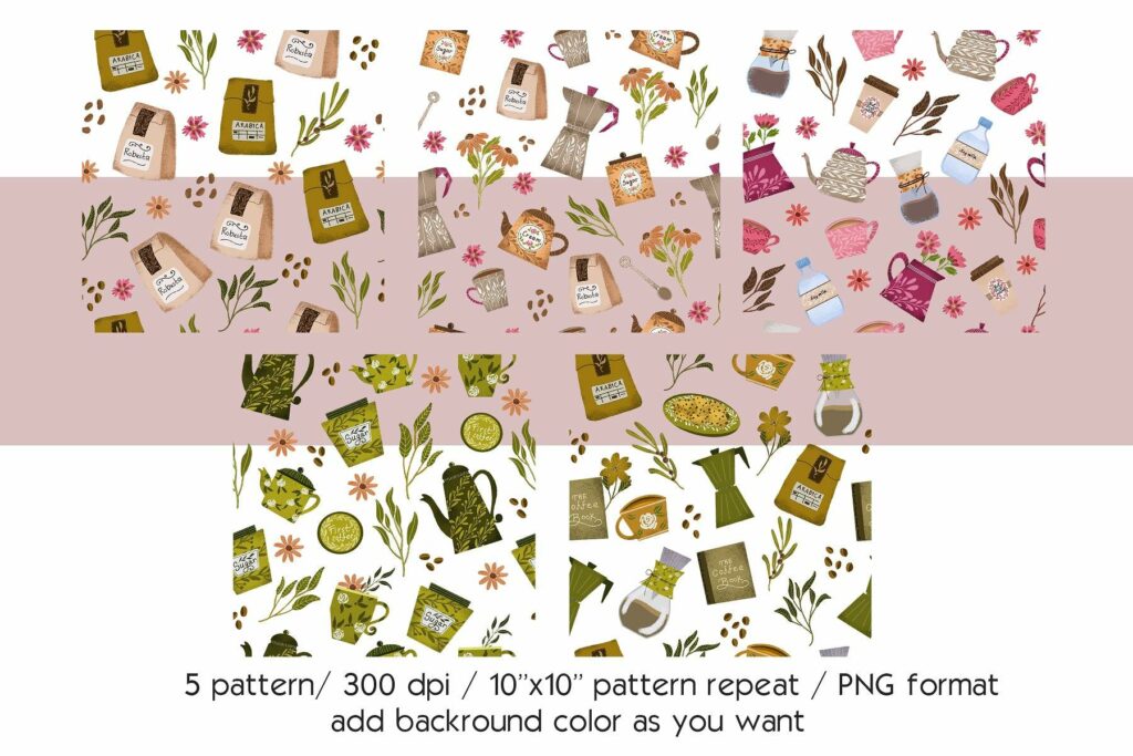 Coffeeholic Coffee Elements Patterns - MasterBundles
