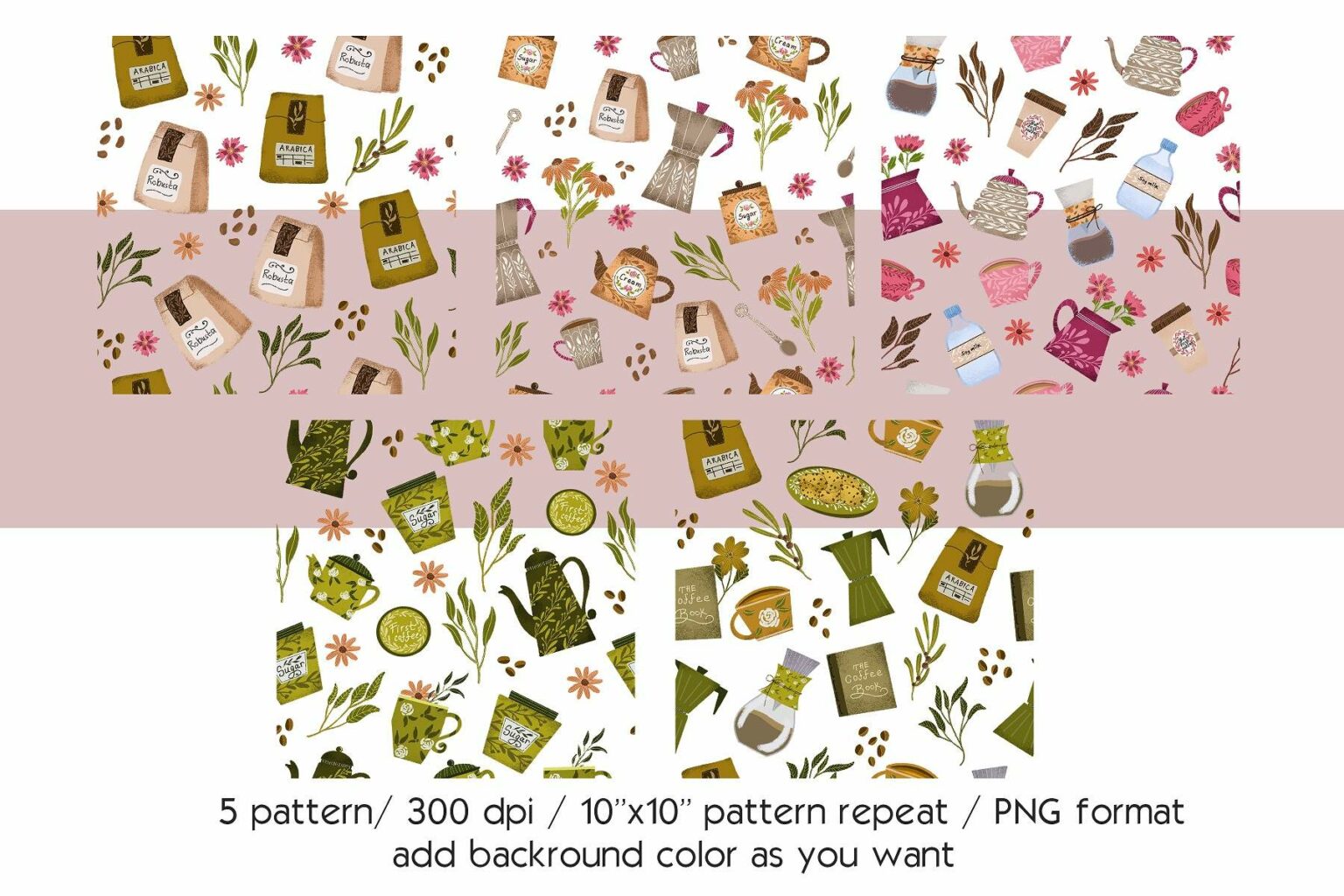 Coffeeholic Coffee Elements Patterns - MasterBundles