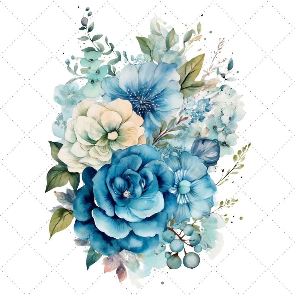 Watercolor Blue Floral Bouquet Clipart Bundle, Blue Floral, Floral ...
