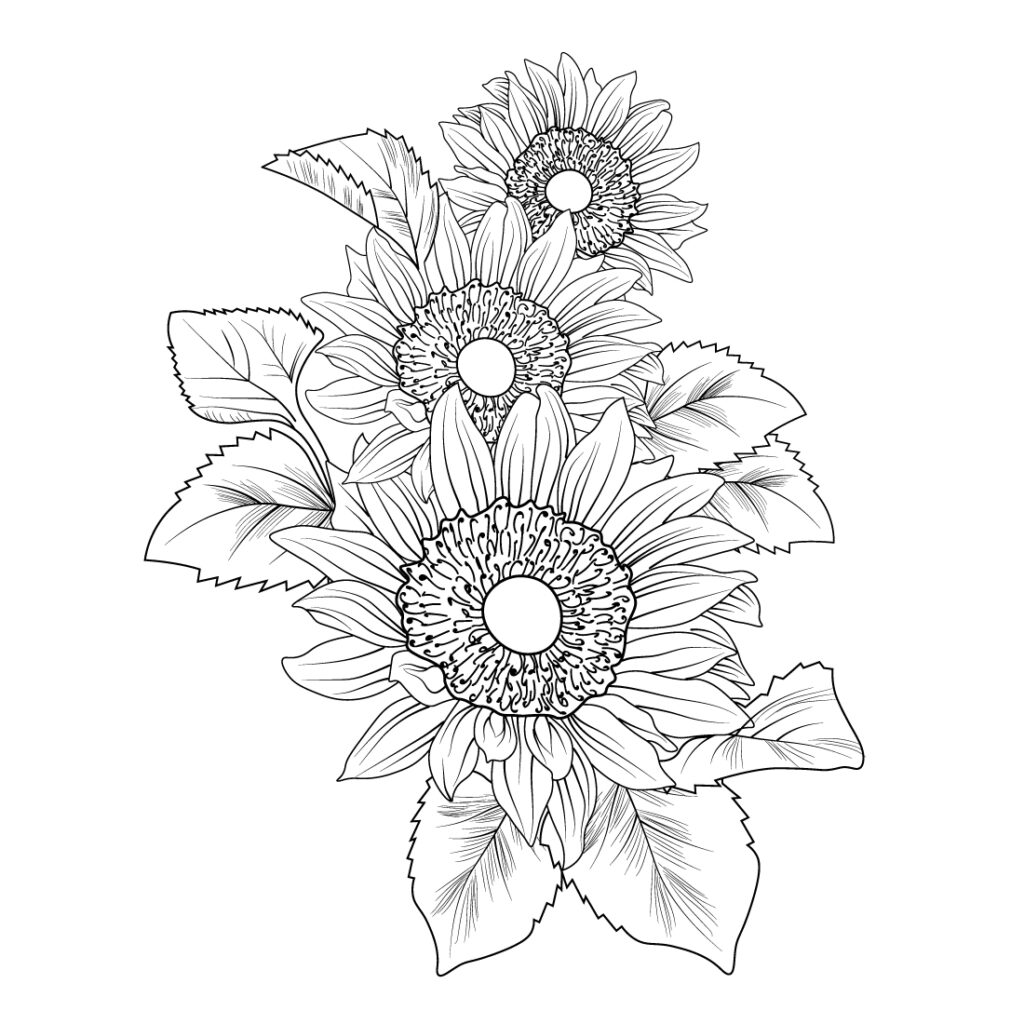 outline sunflower tattoo drawing, line drawing outline sunflower tattoo ...