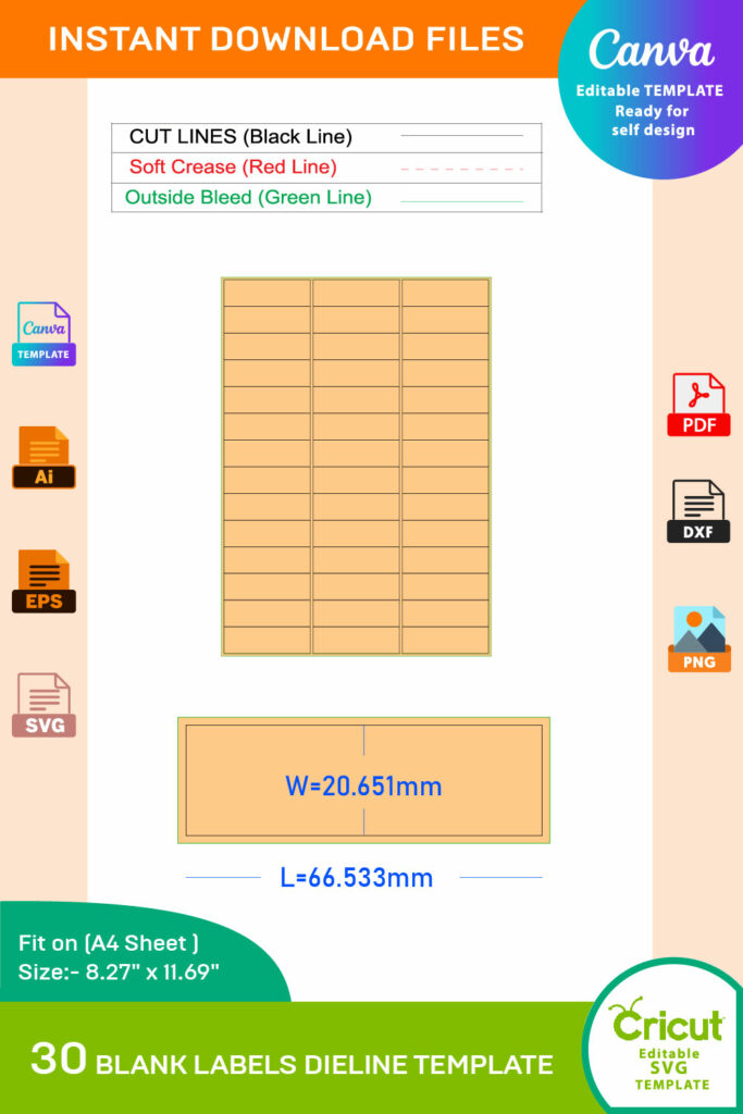 42 Adhesive Address Labels Dieline Template In A4 Sheet SVG, Ai, EPS ...