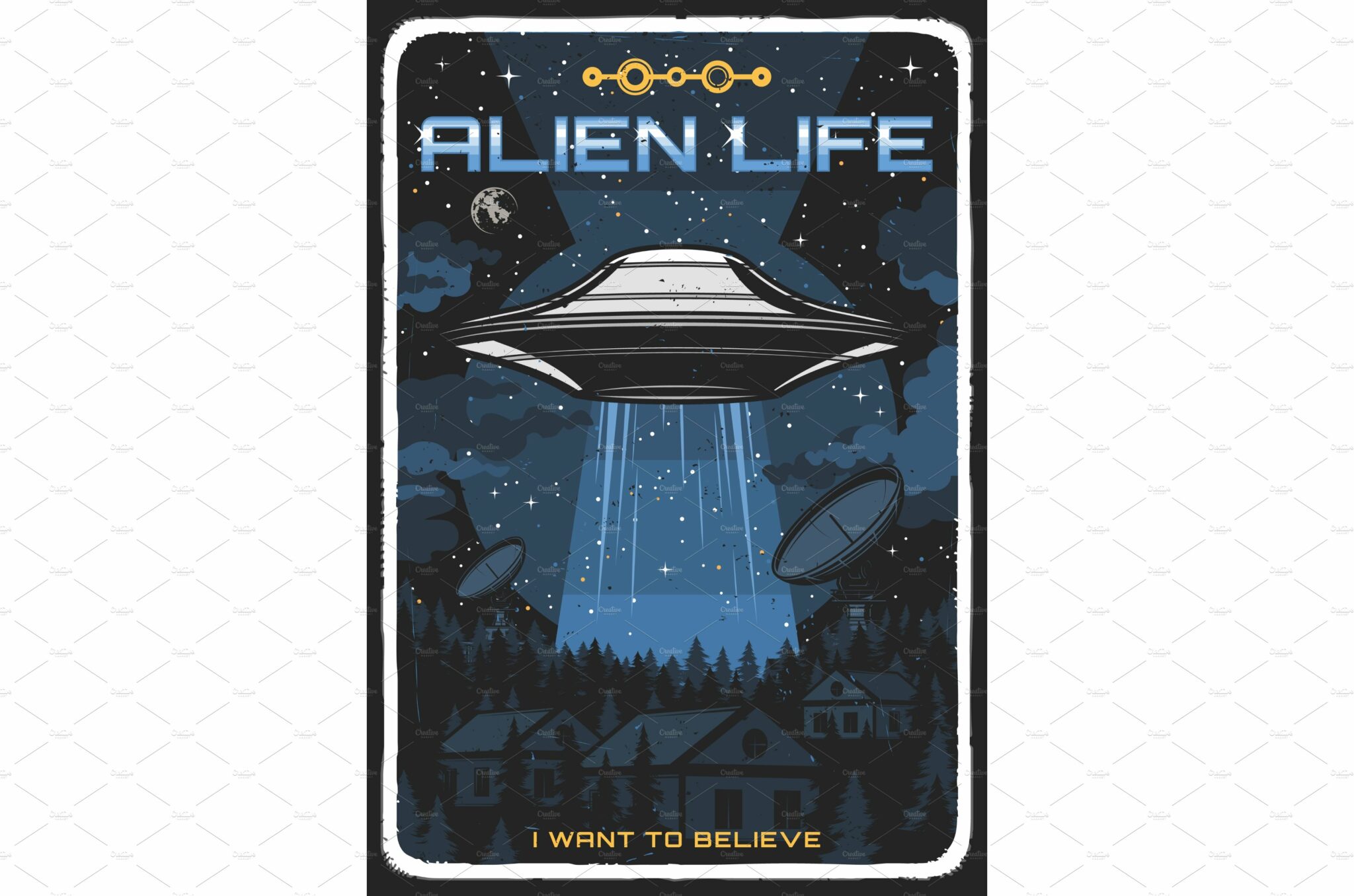 Ufo illuminate houses at night – MasterBundles