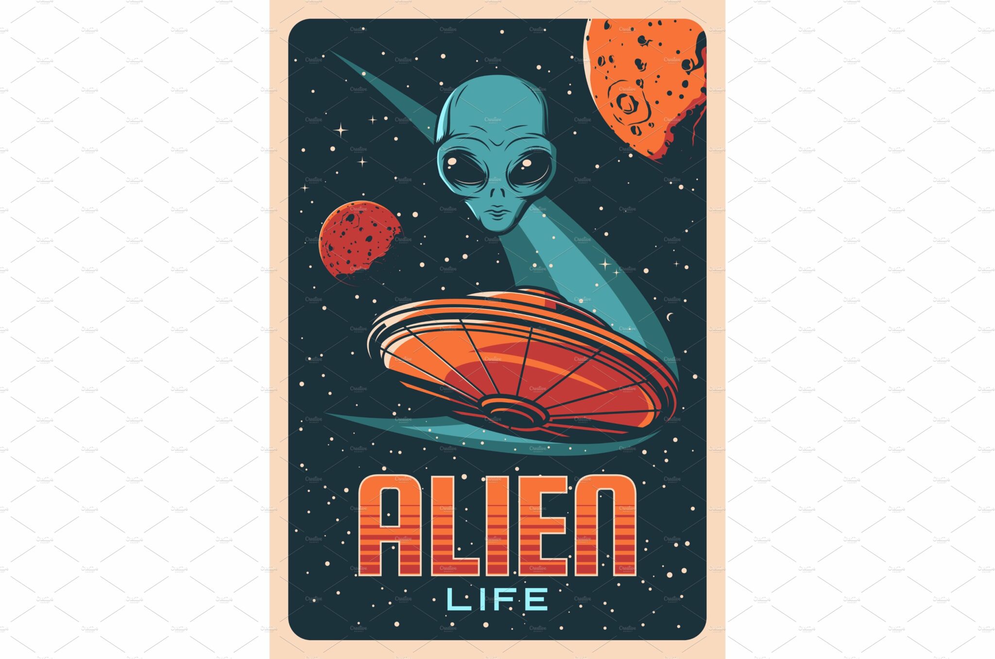 Alien head, space planets and ufo – MasterBundles
