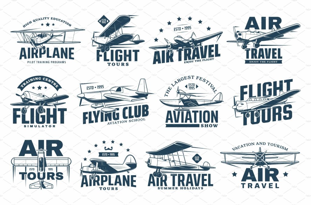 Vintage plane icons, air, aircraft – MasterBundles