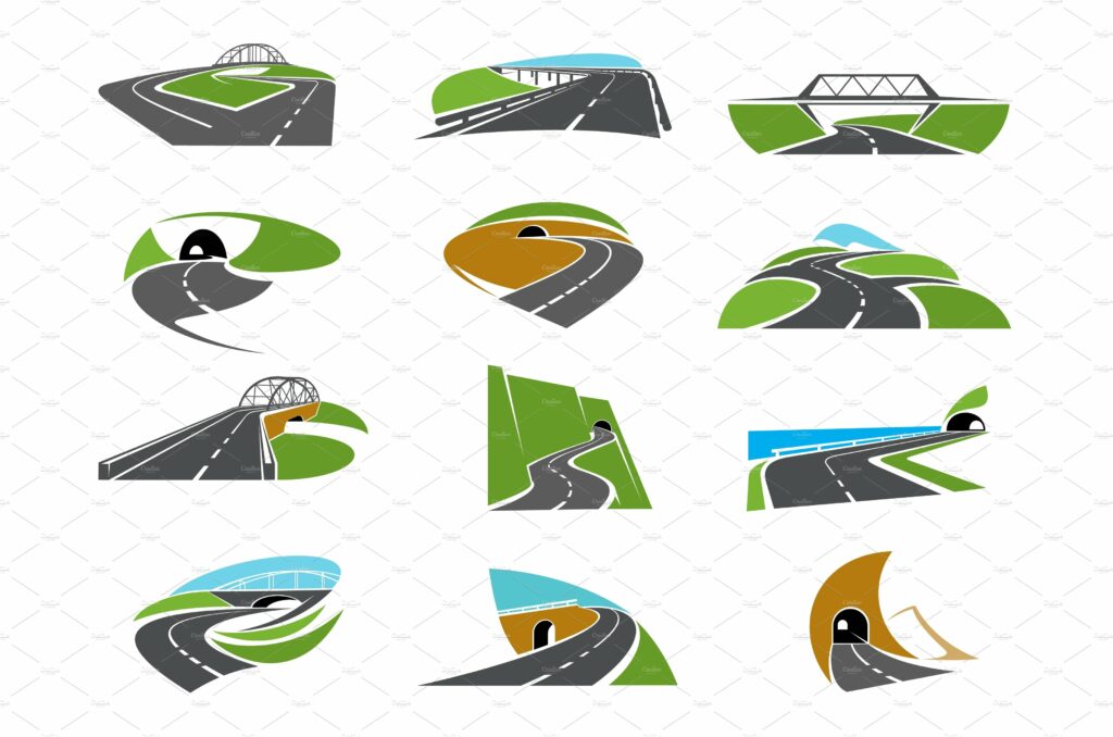 Pathway, highway road icons. Bridge – MasterBundles