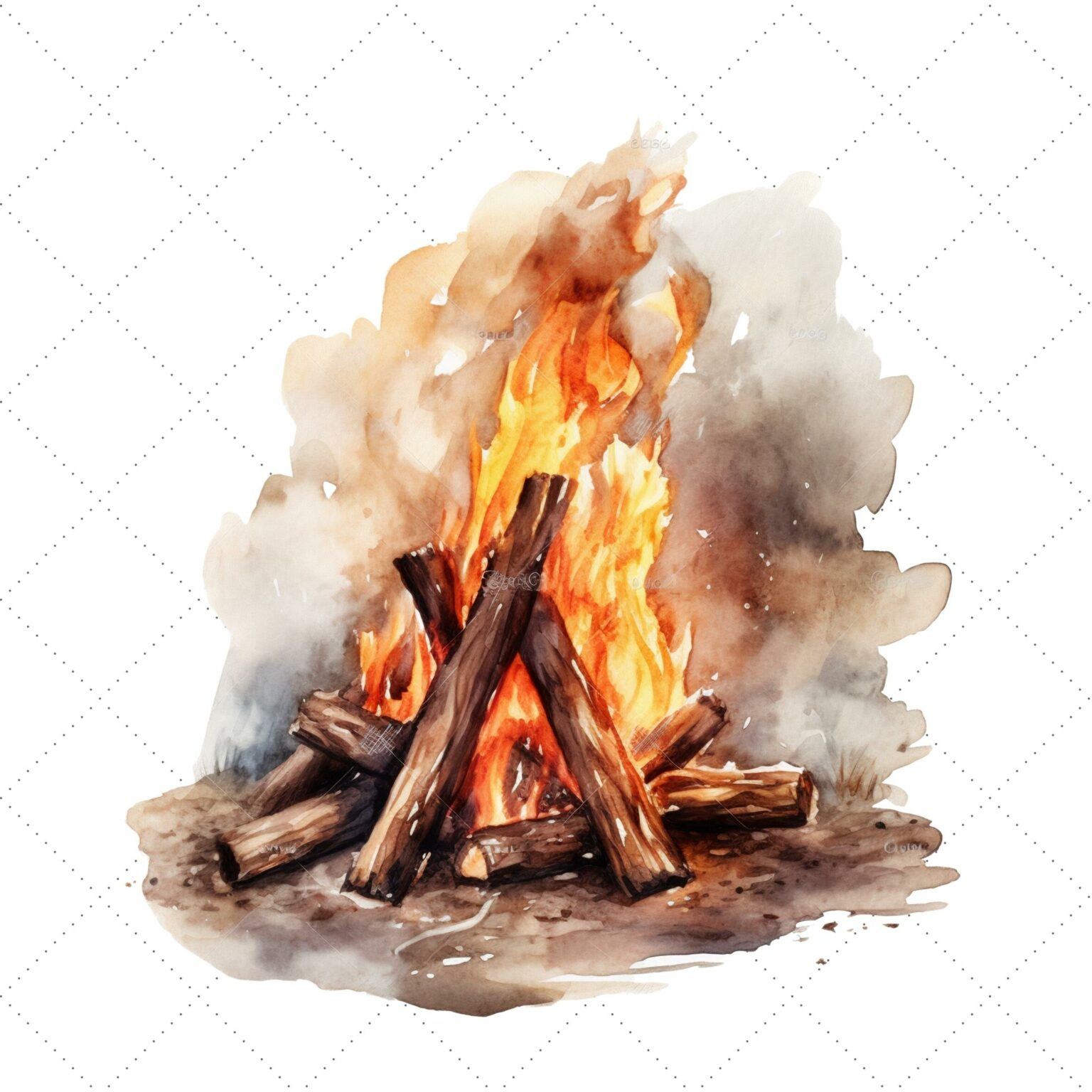 Campfire Watercolor Clipart Bundle, Bonfire Flames, Wood Burning, Forest Camping, Transparent ...