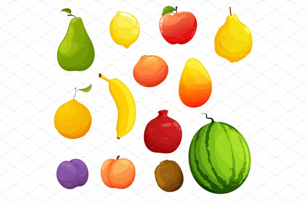 Cartoon ripe fruits, orchard harvest – MasterBundles