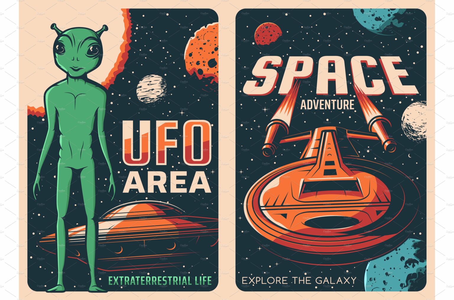 UFO area and spaceship retro poster – MasterBundles