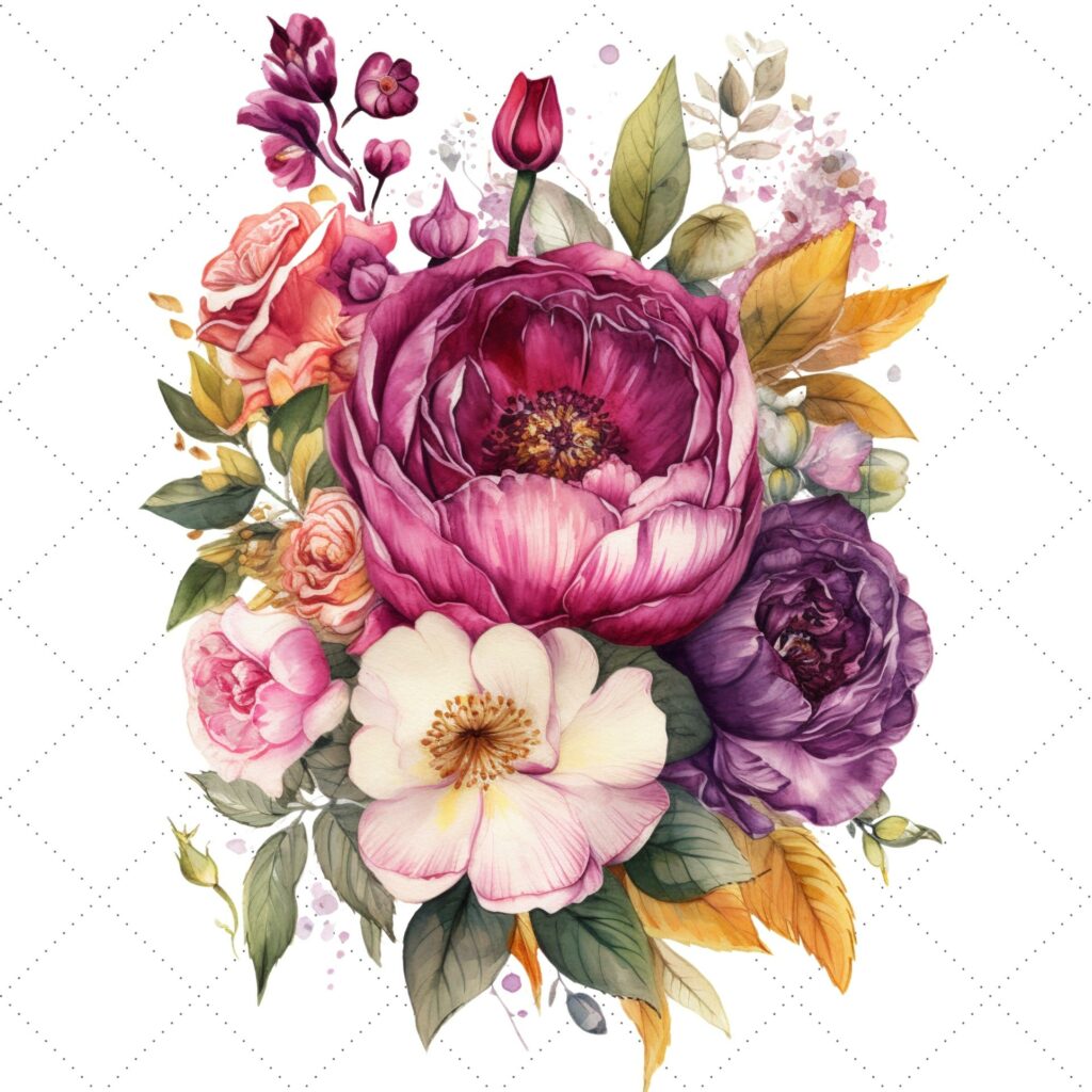 Watercolor Magenta Floral Bouquet Clipart Bundle - MasterBundles