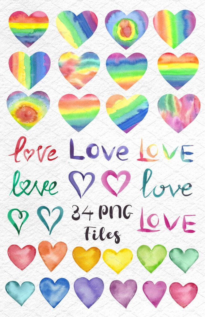 Watercolor Rainbow hearts clipart – MasterBundles