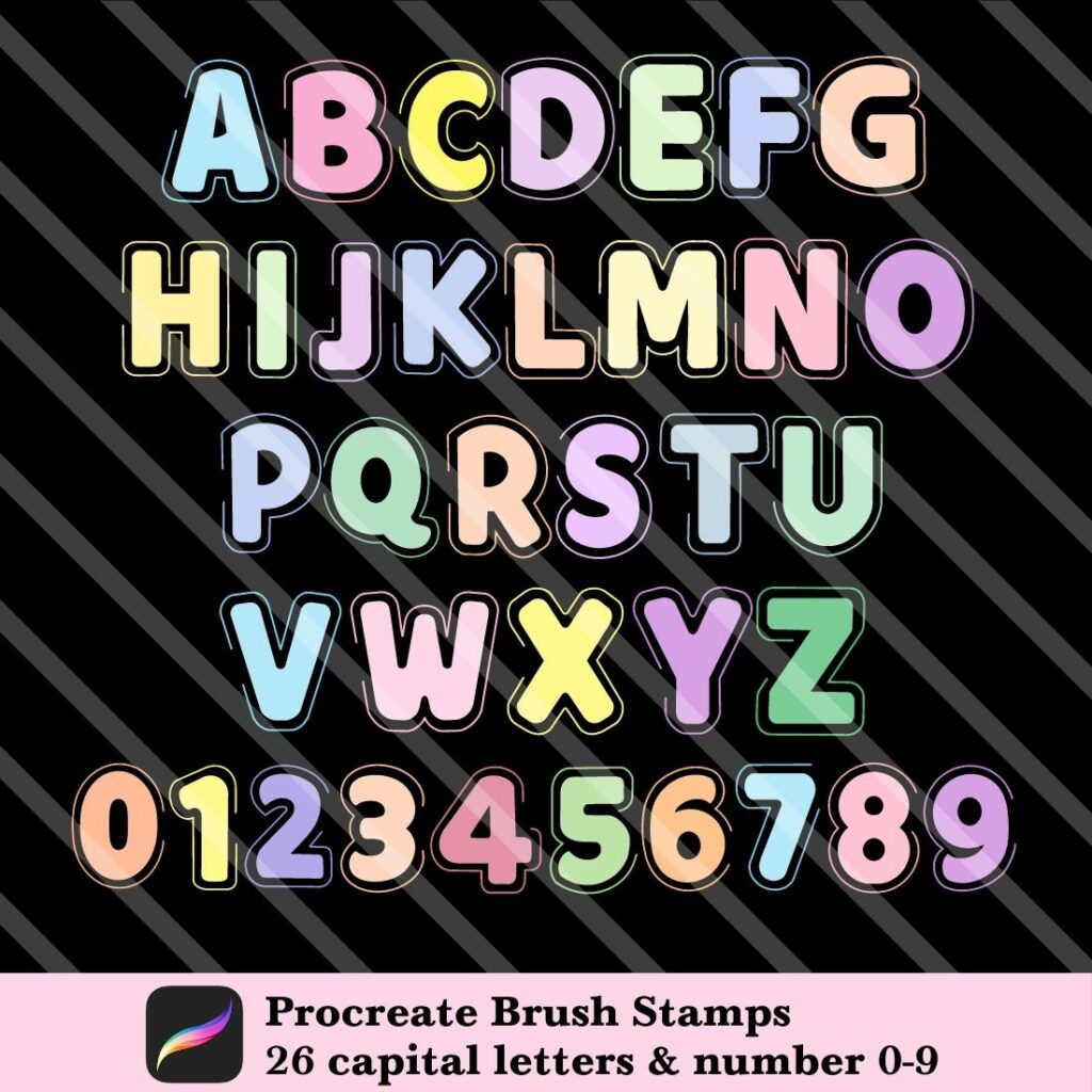 Alphabet & Number Brush Stamp Procreate - MasterBundles