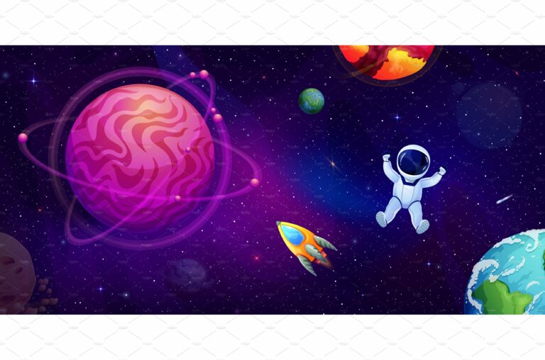 Cartoon astronaut in outer space – MasterBundles