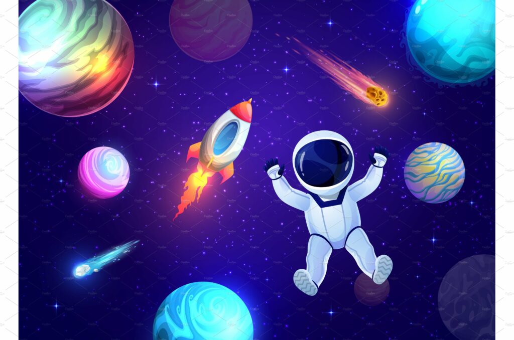Cartoon astronaut in outer space – MasterBundles