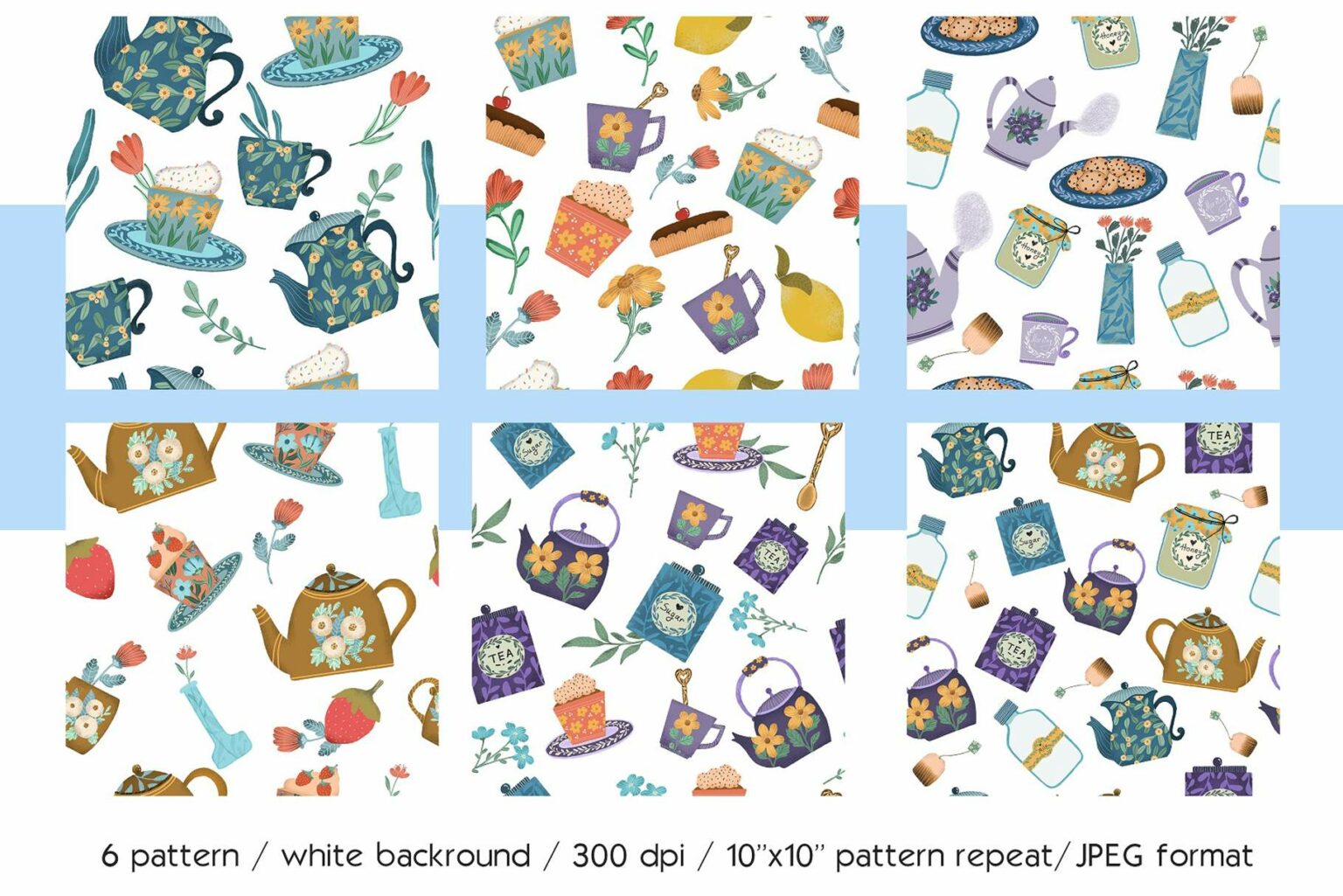 Morning tea clipart, patterns, premade posters set - MasterBundles
