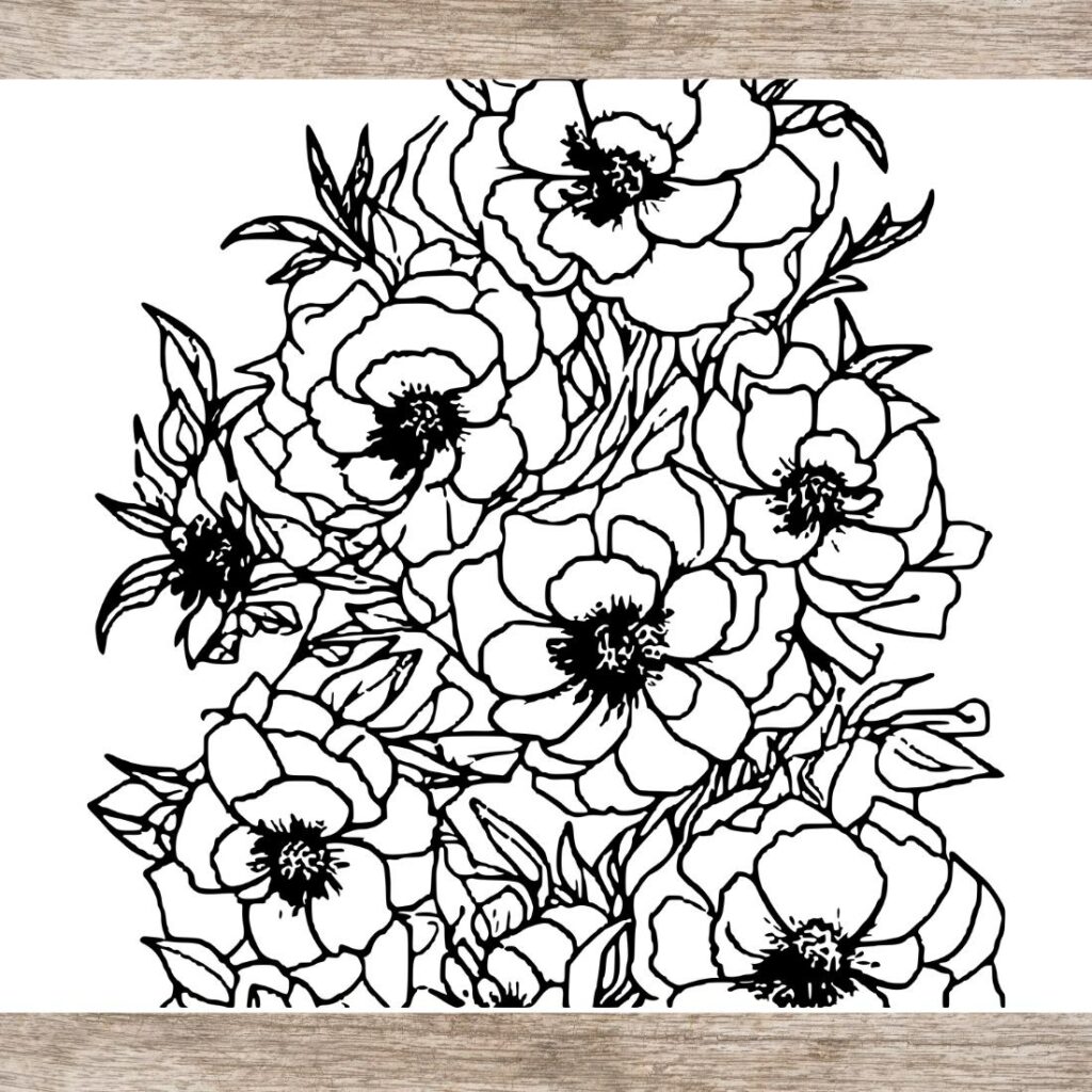 6 Flower Drawing Floral Coloring Pages For Adults (SVG and PNG). Use ...