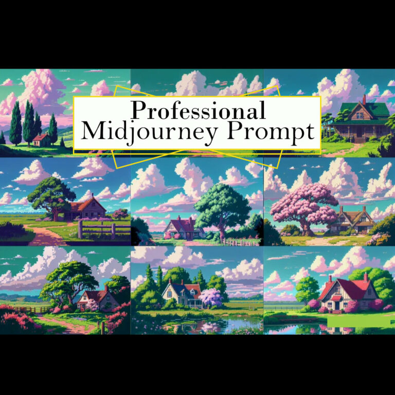 PIxel Cottagecore Landscape Midjourney Prompt - MasterBundles