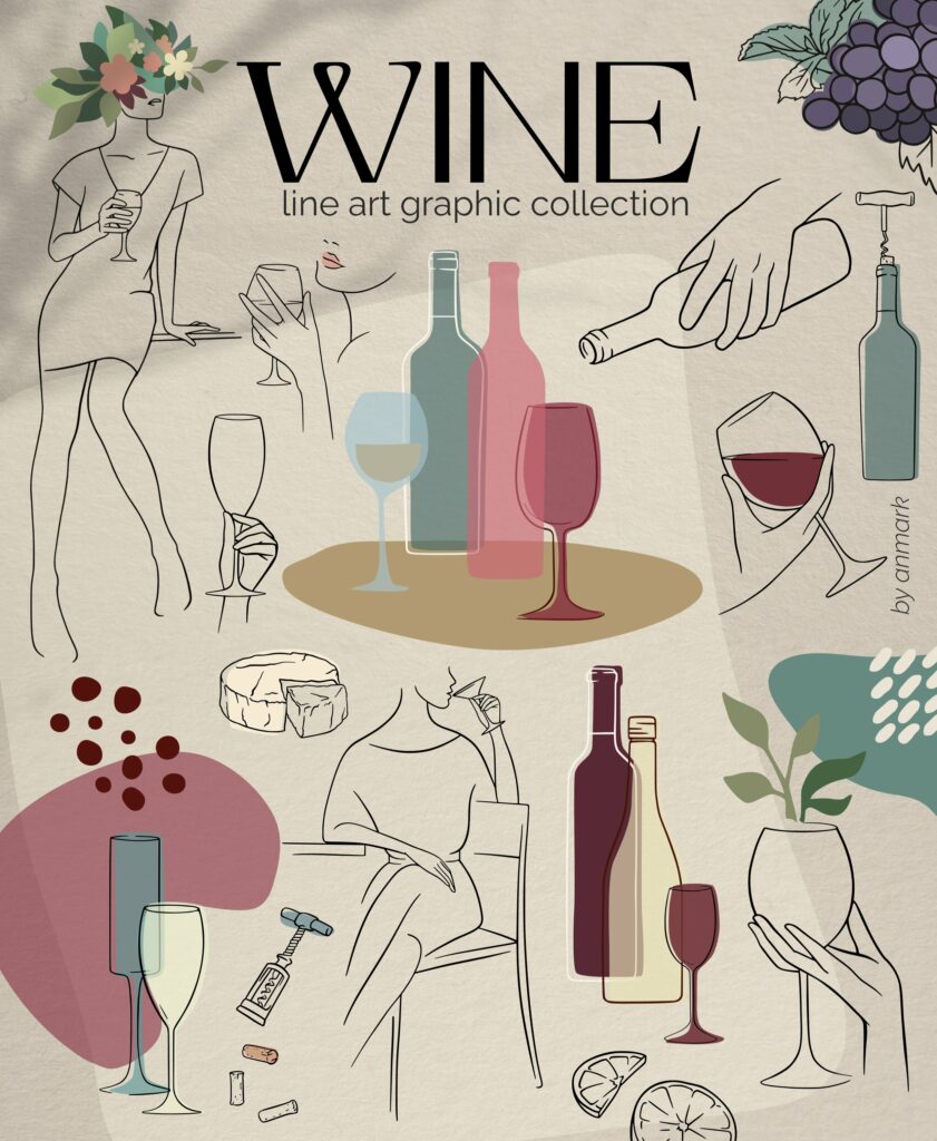Abstract line art woman with wine – MasterBundles