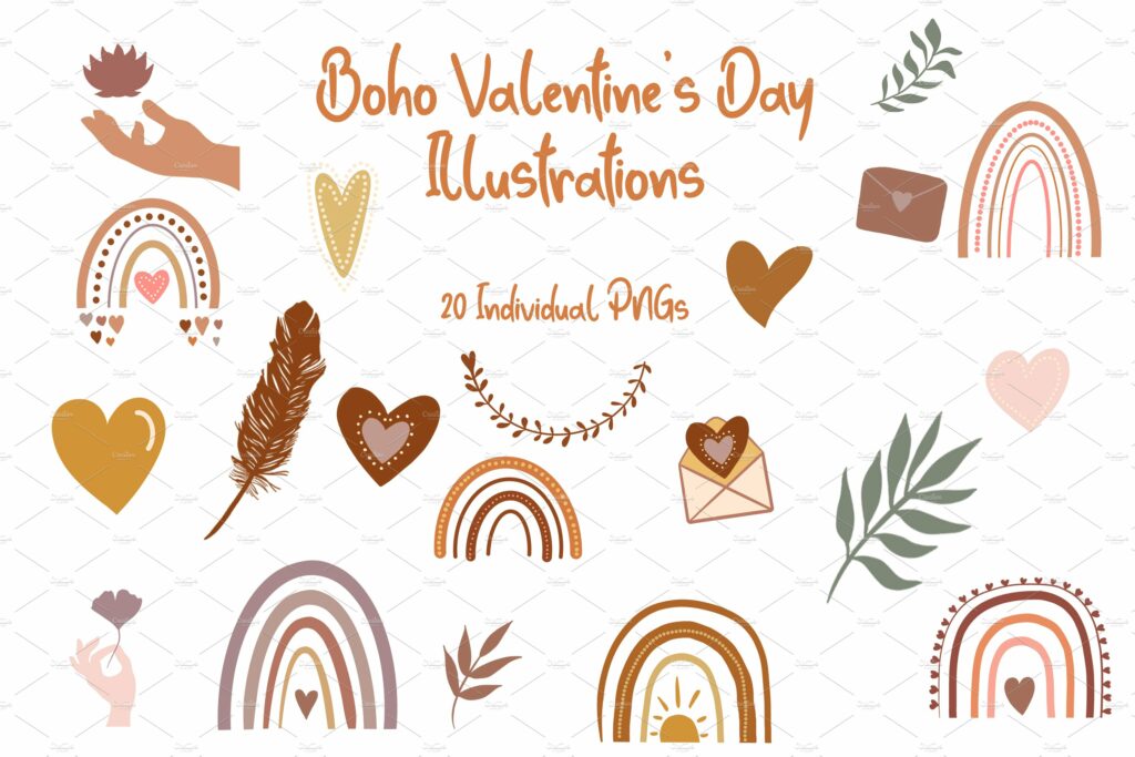 Boho Valentine's Day Illustrations – MasterBundles