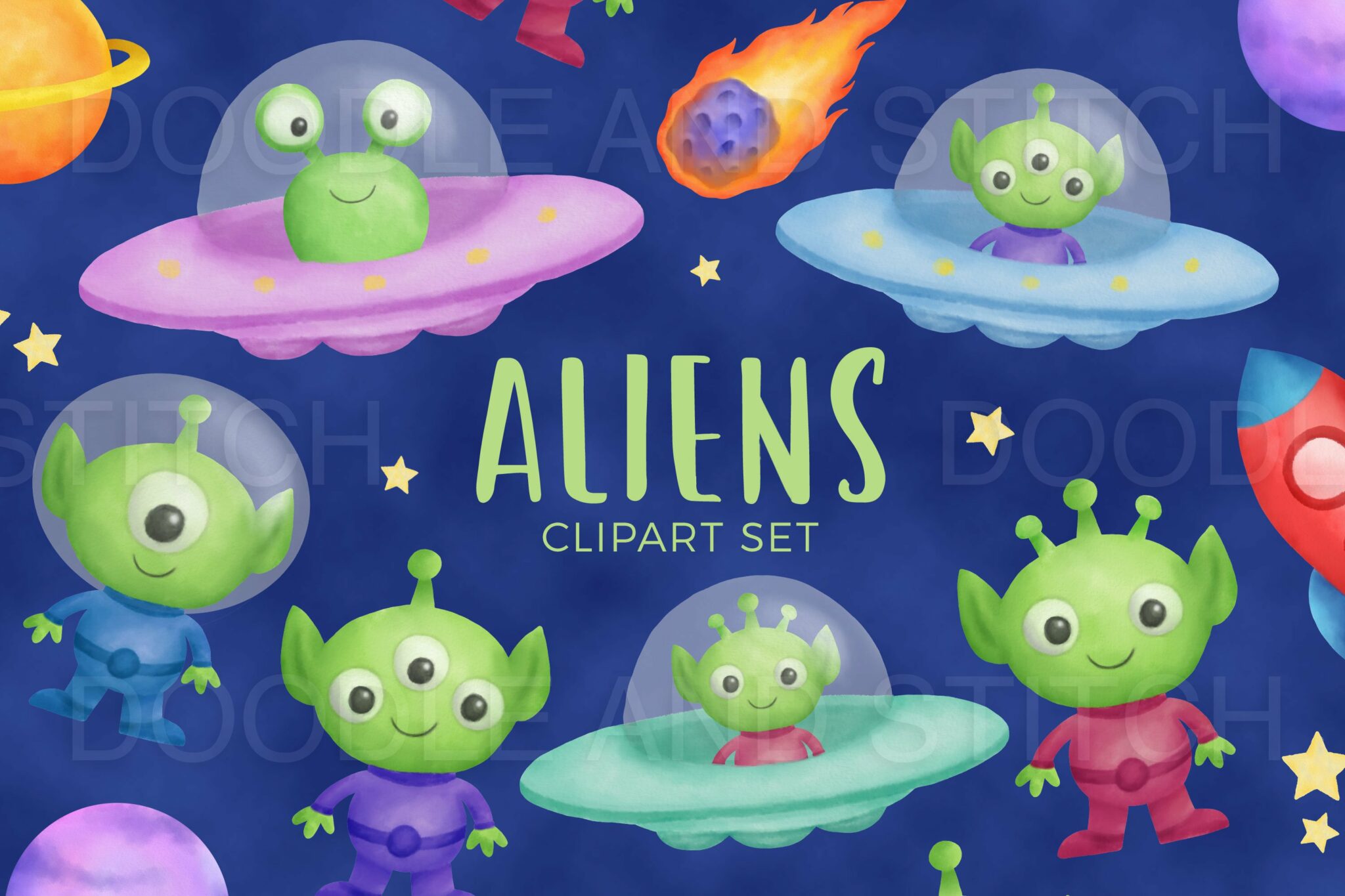 Cute Aliens Clipart Illustrations – MasterBundles