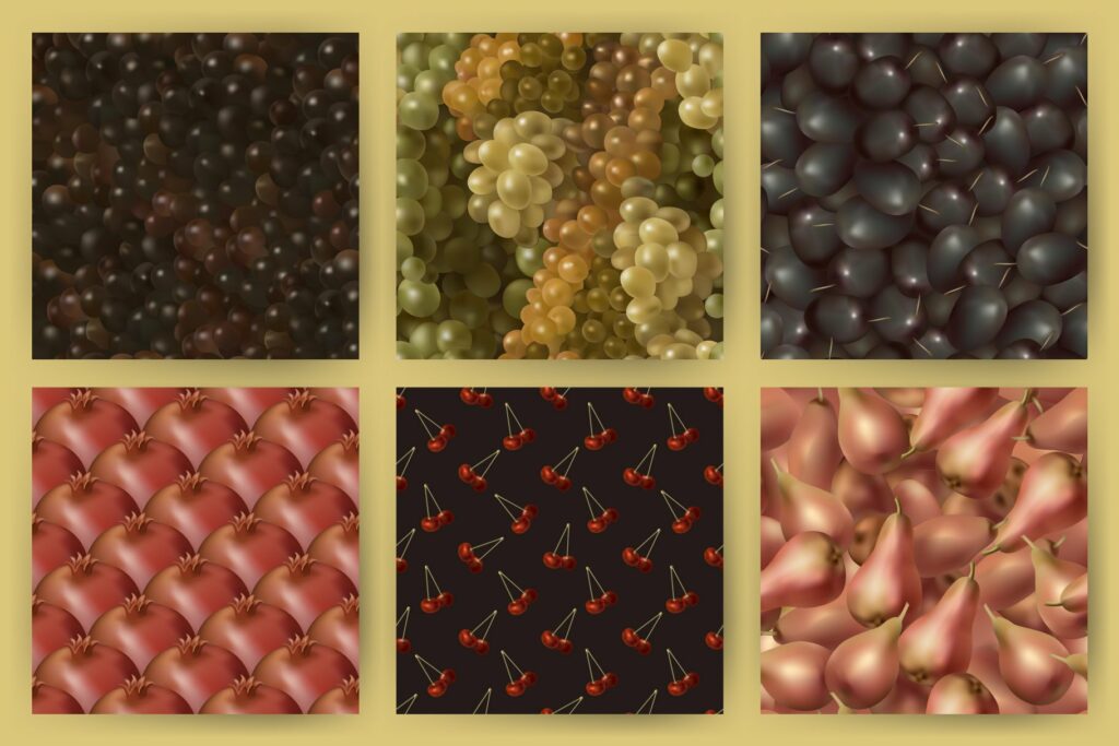 Seamless vector patterns with fruits – MasterBundles