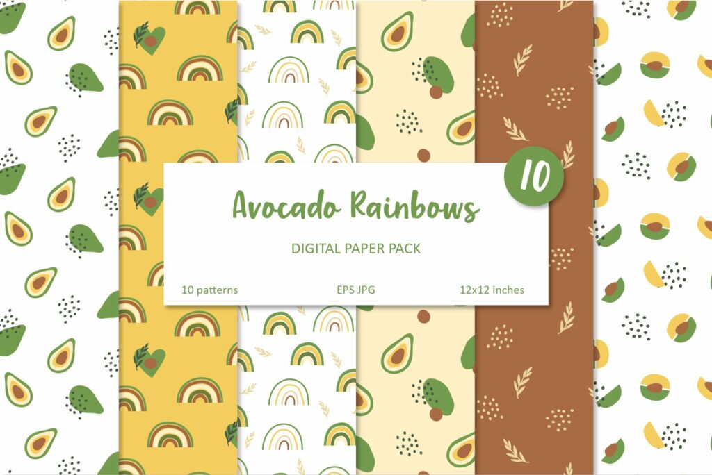 Set of Avocado Rainbow patterns – MasterBundles