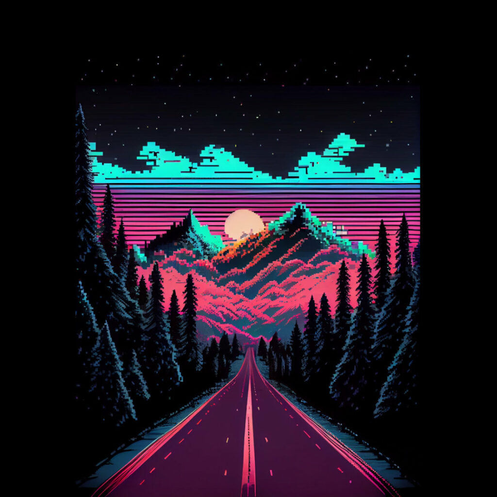 Pixel Road View Landscape Midjourney Prompt - MasterBundles