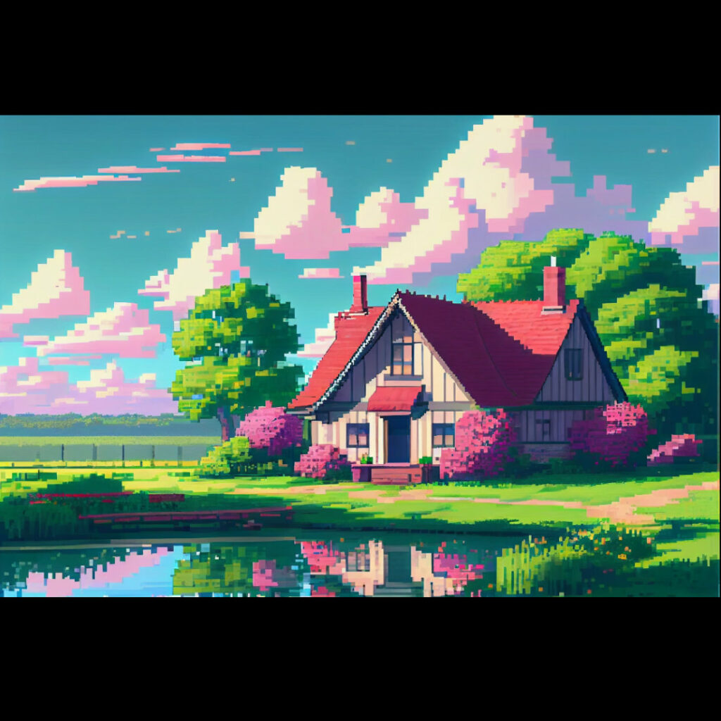 PIxel Cottagecore Landscape Midjourney Prompt - MasterBundles