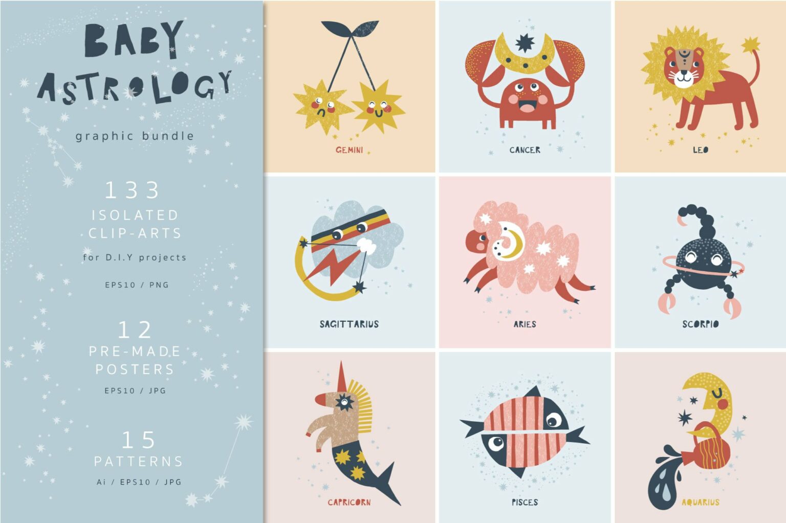Baby Zodiac Sign clipart pattern – MasterBundles