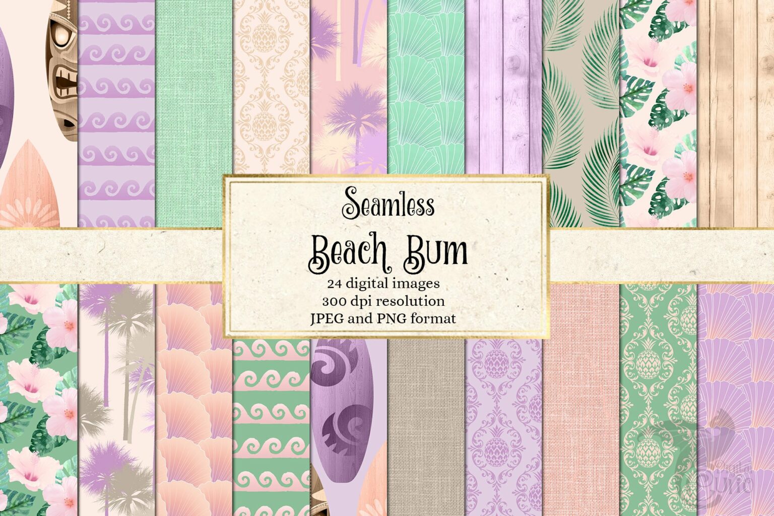 Beach Bum Digital Paper and Clipart – MasterBundles