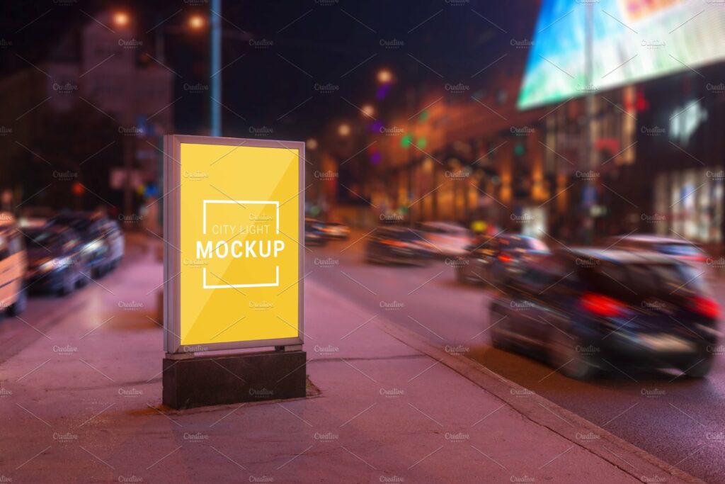 Poster display mockup at night – MasterBundles