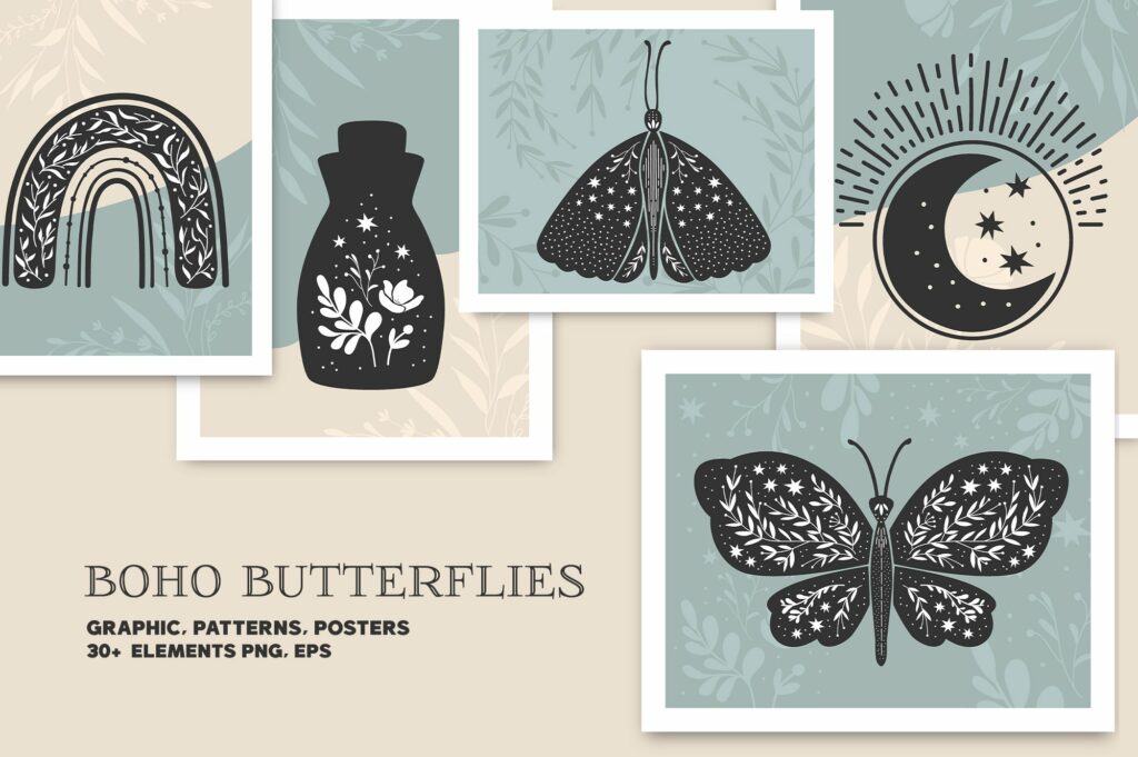 Boho Butterflies Vector Graphics – MasterBundles