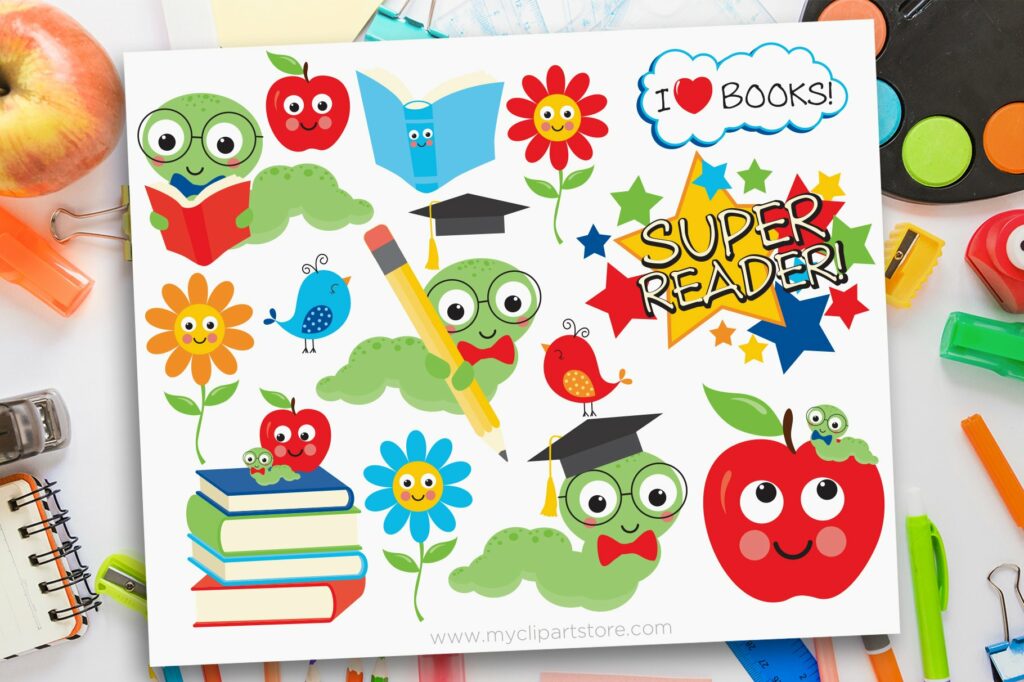 Little Book Worm Clipart + SVG – MasterBundles