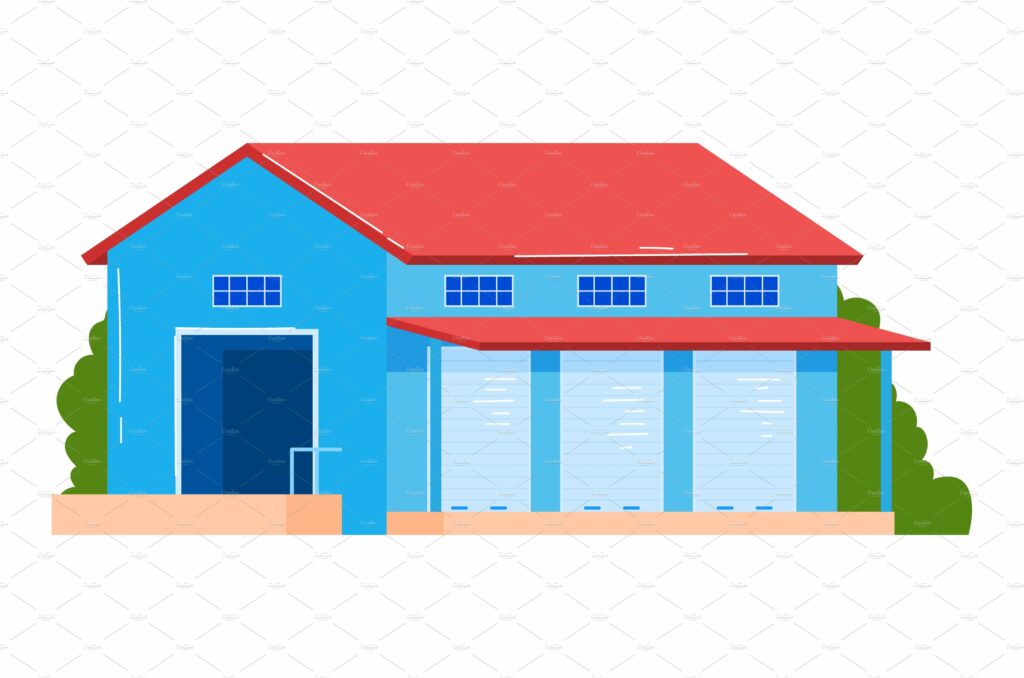 Warehouse building design, vector – MasterBundles