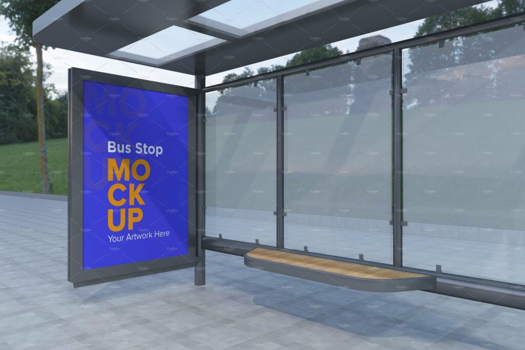Evening View Bus Stop Signage Mockup – MasterBundles
