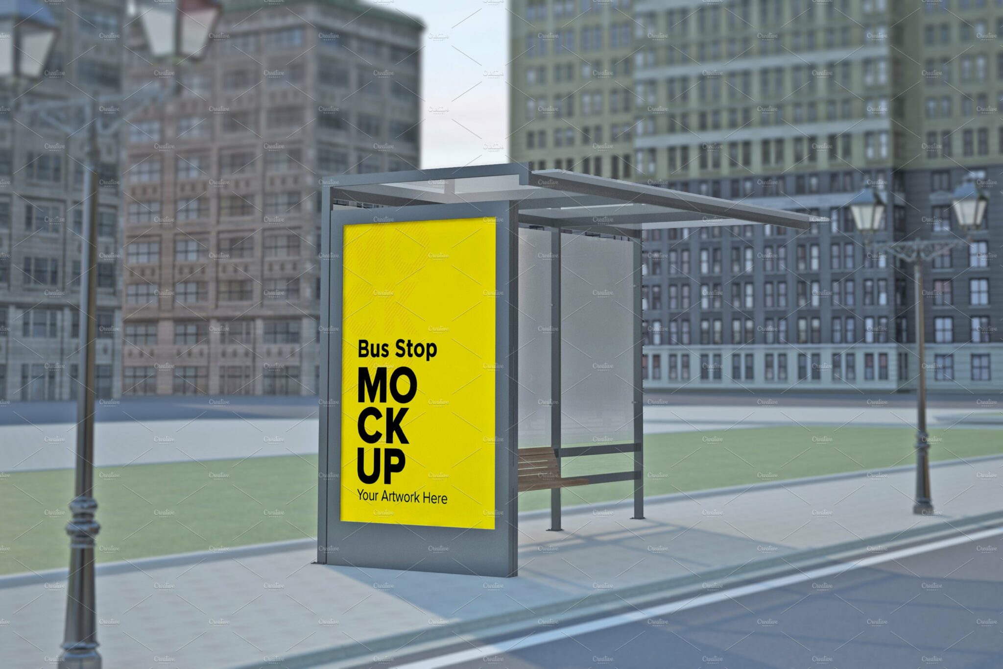 Evening View Bus Stop Sign mockup – MasterBundles