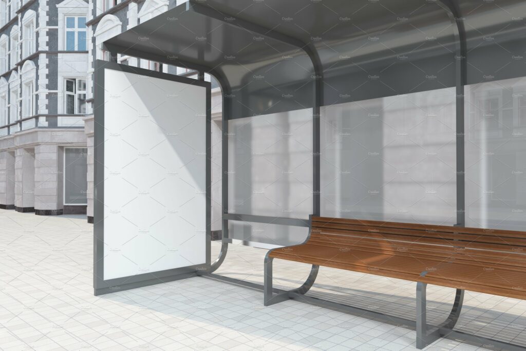 Evening View Bus Stop Signage Mockup – MasterBundles