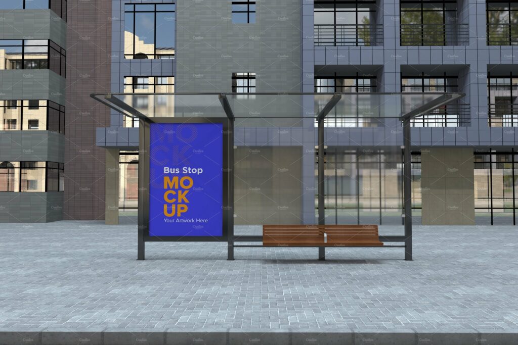 Evening View Bus Stop Signage Mockup – MasterBundles