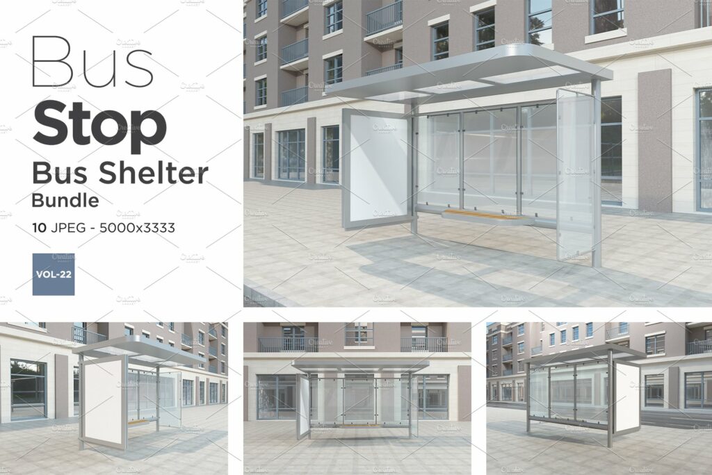 Bus Stop Bus Shelter Mockup Vol-22 – MasterBundles