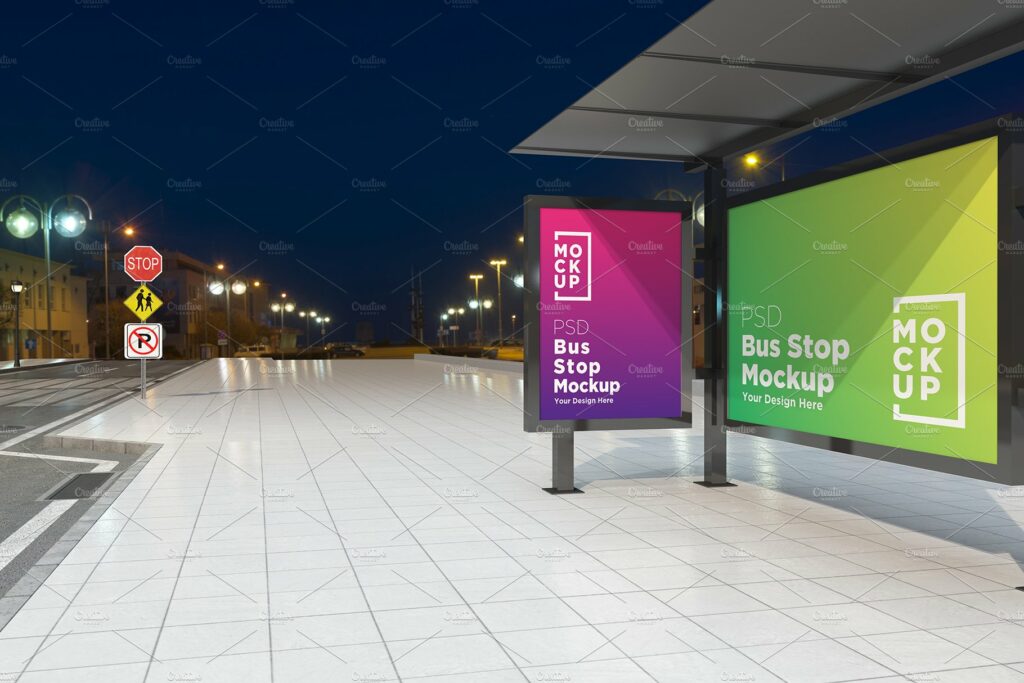 Night View Bus Stop Signage Mockup – MasterBundles