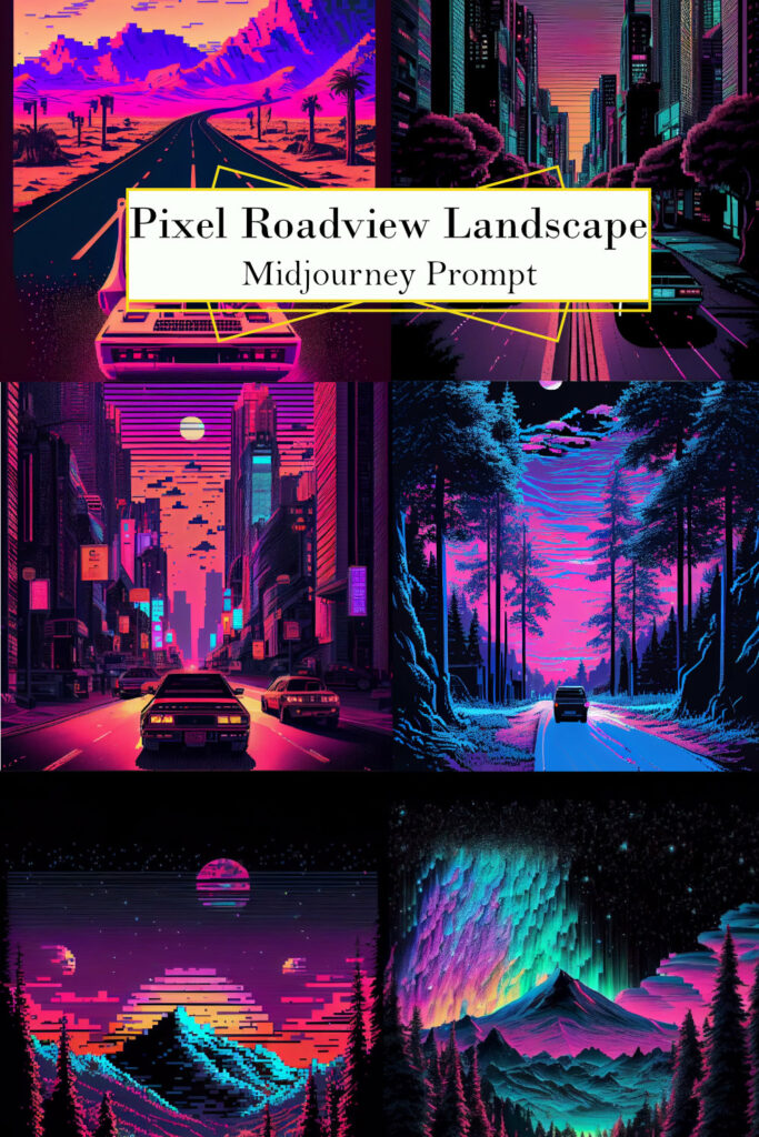 Pixel Road View Landscape Midjourney Prompt - MasterBundles