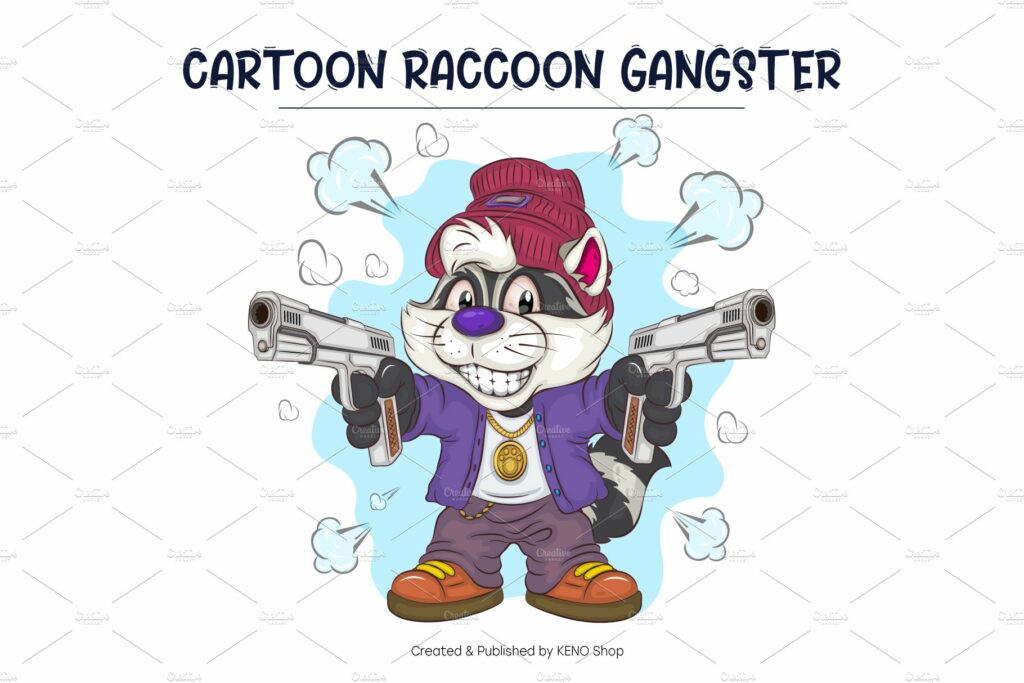 Cartoon Raccoon Gangster. T-Shirt. – MasterBundles