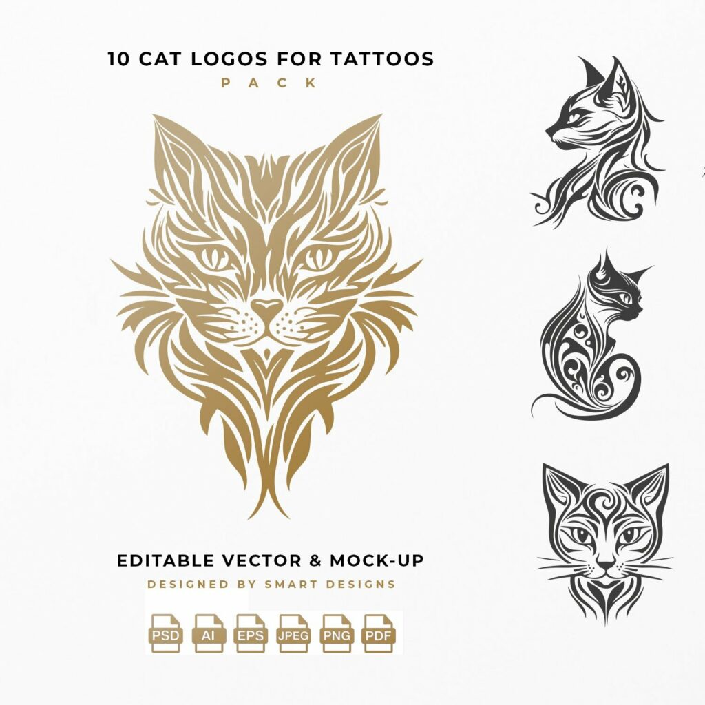 Cat Logos for Tattoos Pack x10 – MasterBundles