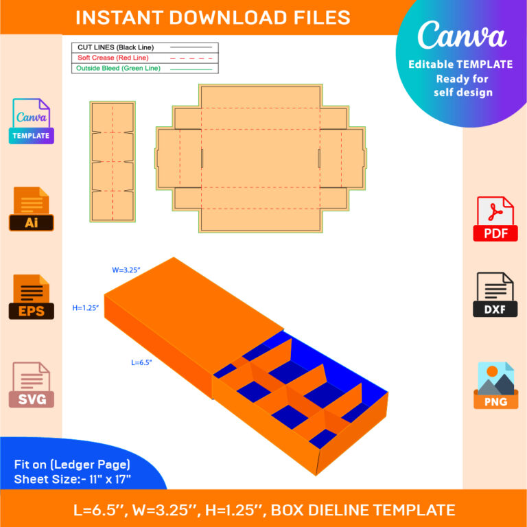 Chocklate Box Sleve Lid+Insert Dieline Template SVG, Ai, EPS, PDF, DXF ...