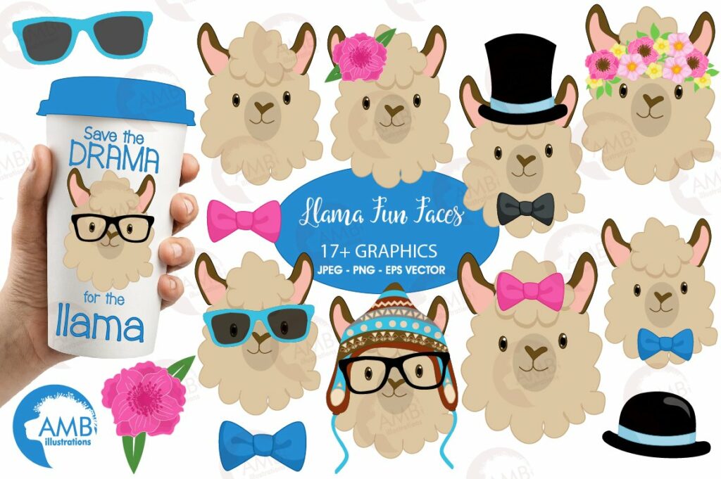 Llama funny faces AMB-1986 – MasterBundles